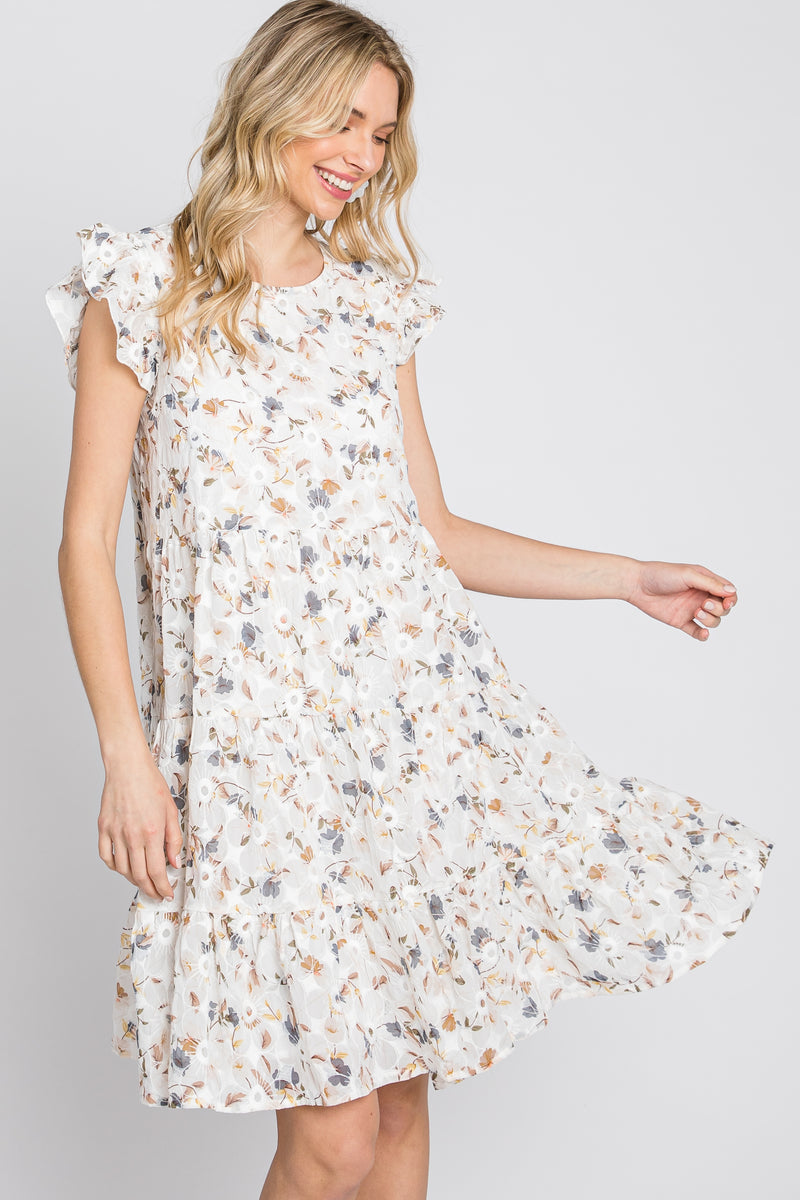 Ivory Floral Embroidered Tiered Dress – PinkBlush