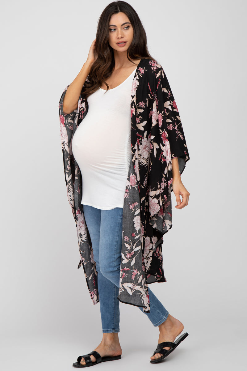 Black Floral Flowy Round Hem Maternity Cover-Up – PinkBlush