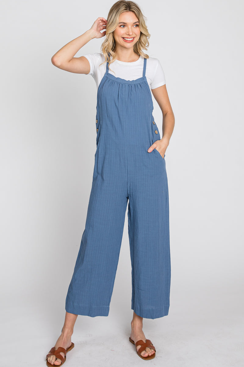 Blue Striped Wide Leg Cropped Overalls– PinkBlush