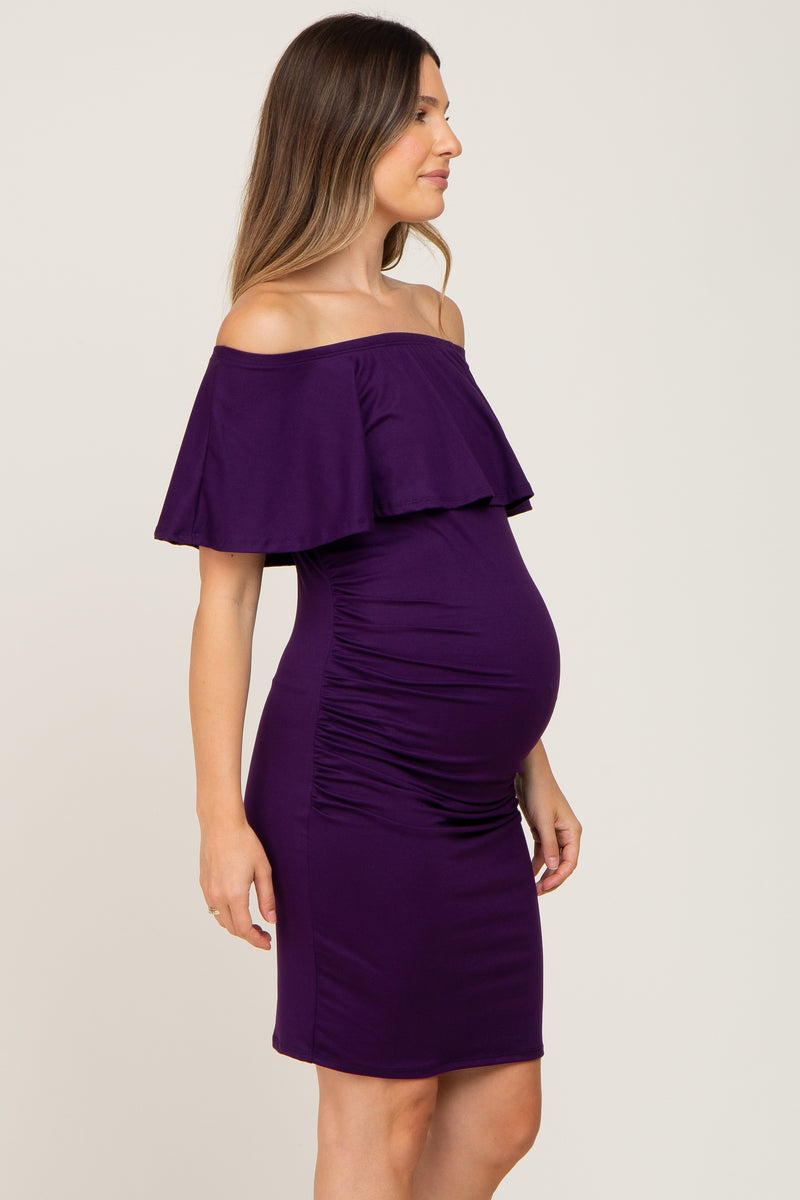 Purple Off Shoulder Fitted Maternity Dress – PinkBlush