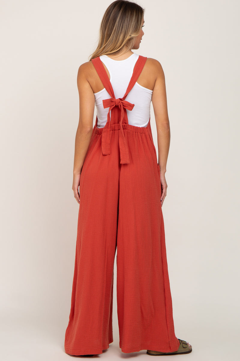 Rust Wide Leg Tie Back Overalls– PinkBlush