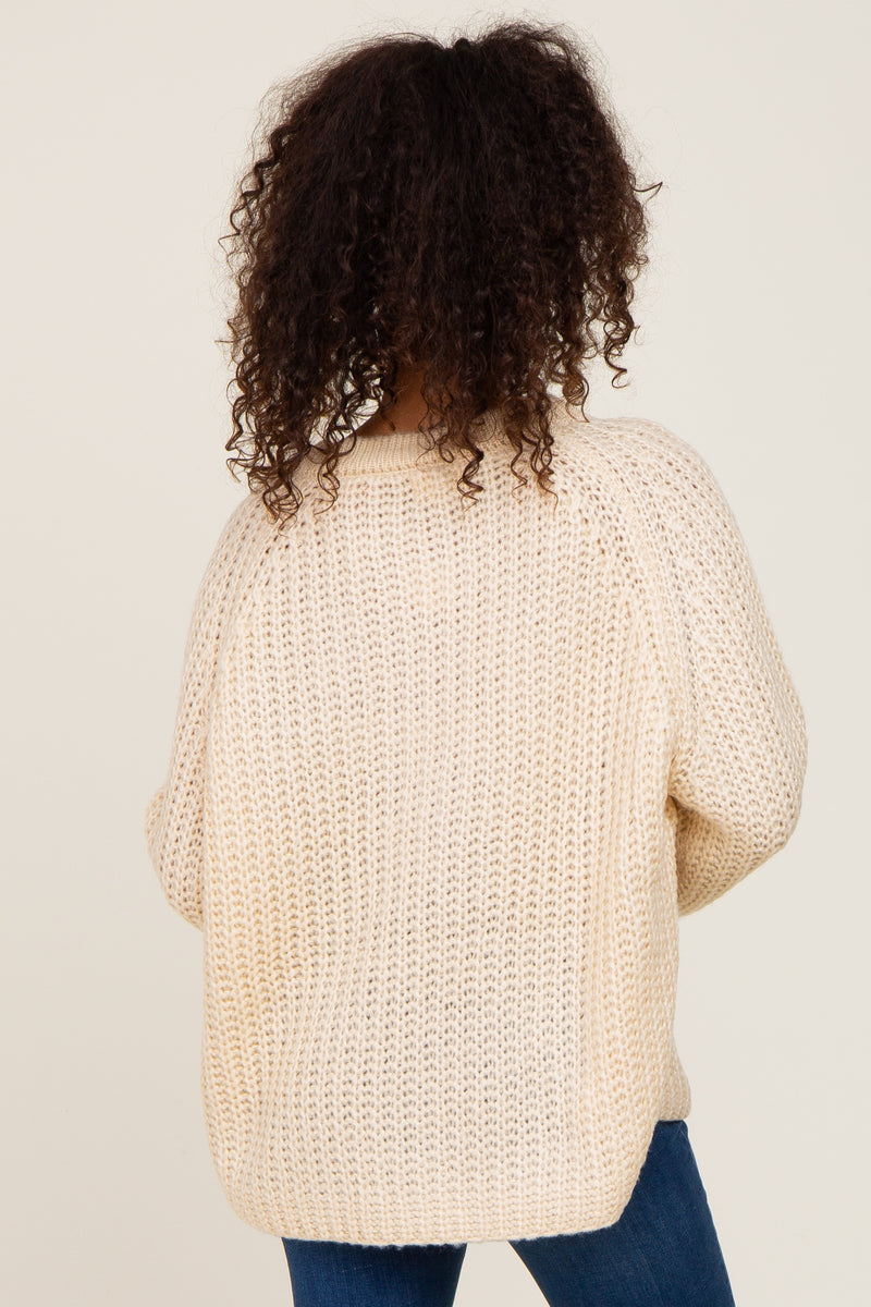Beige Open Knit Button Front Sweater– PinkBlush