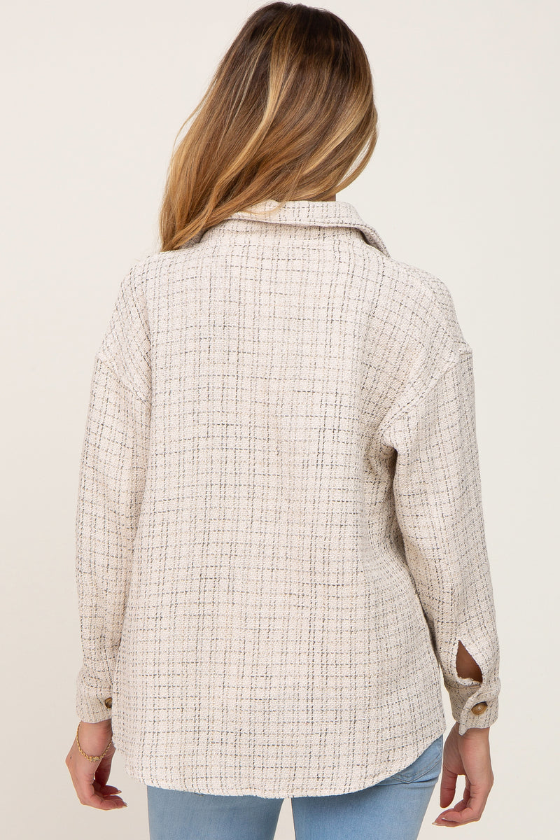 Beige Tweed Front Pocket Maternity Shacket– PinkBlush