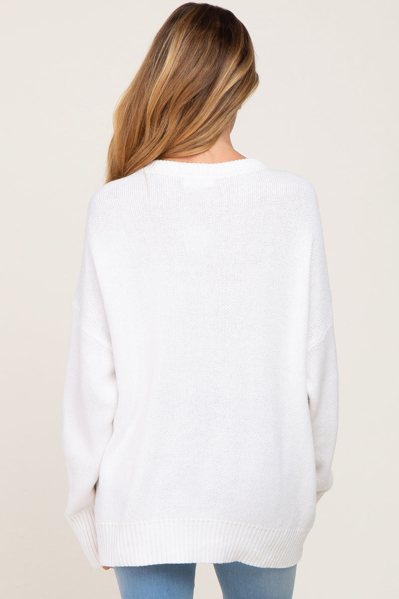 White Ribbed Trim Maternity Sweater– PinkBlush
