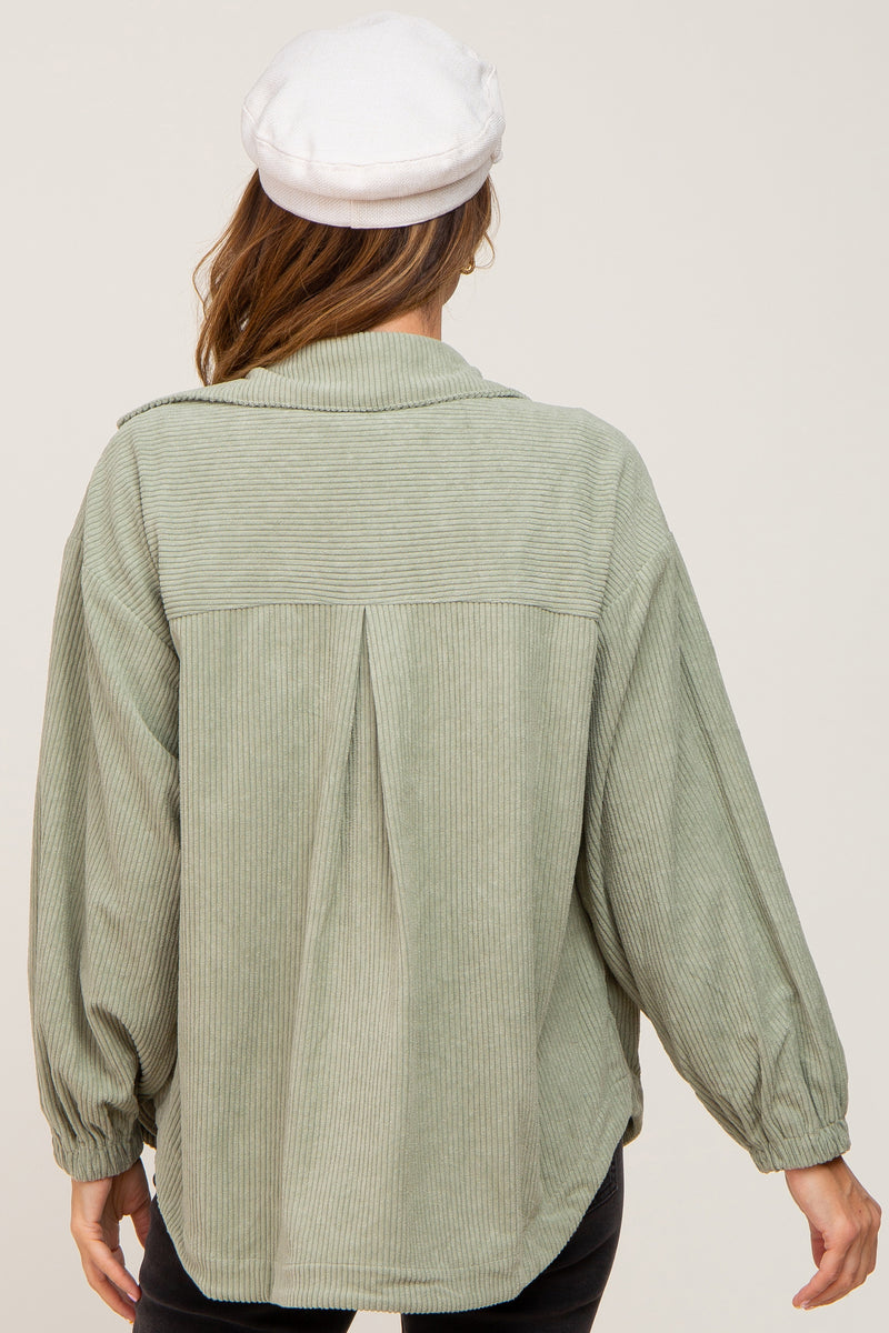 Sage Corduroy Front Pocket Shacket– PinkBlush