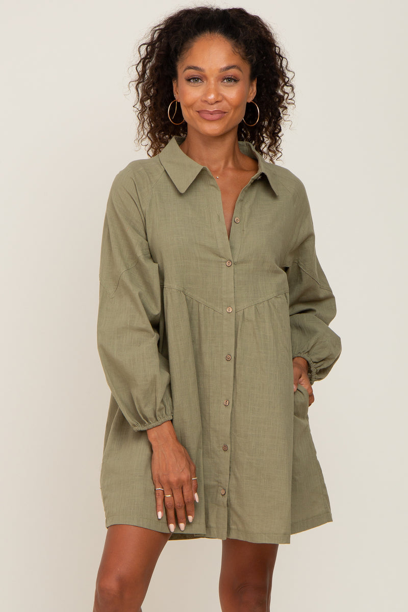 Olive Button Down Mini Dress – PinkBlush