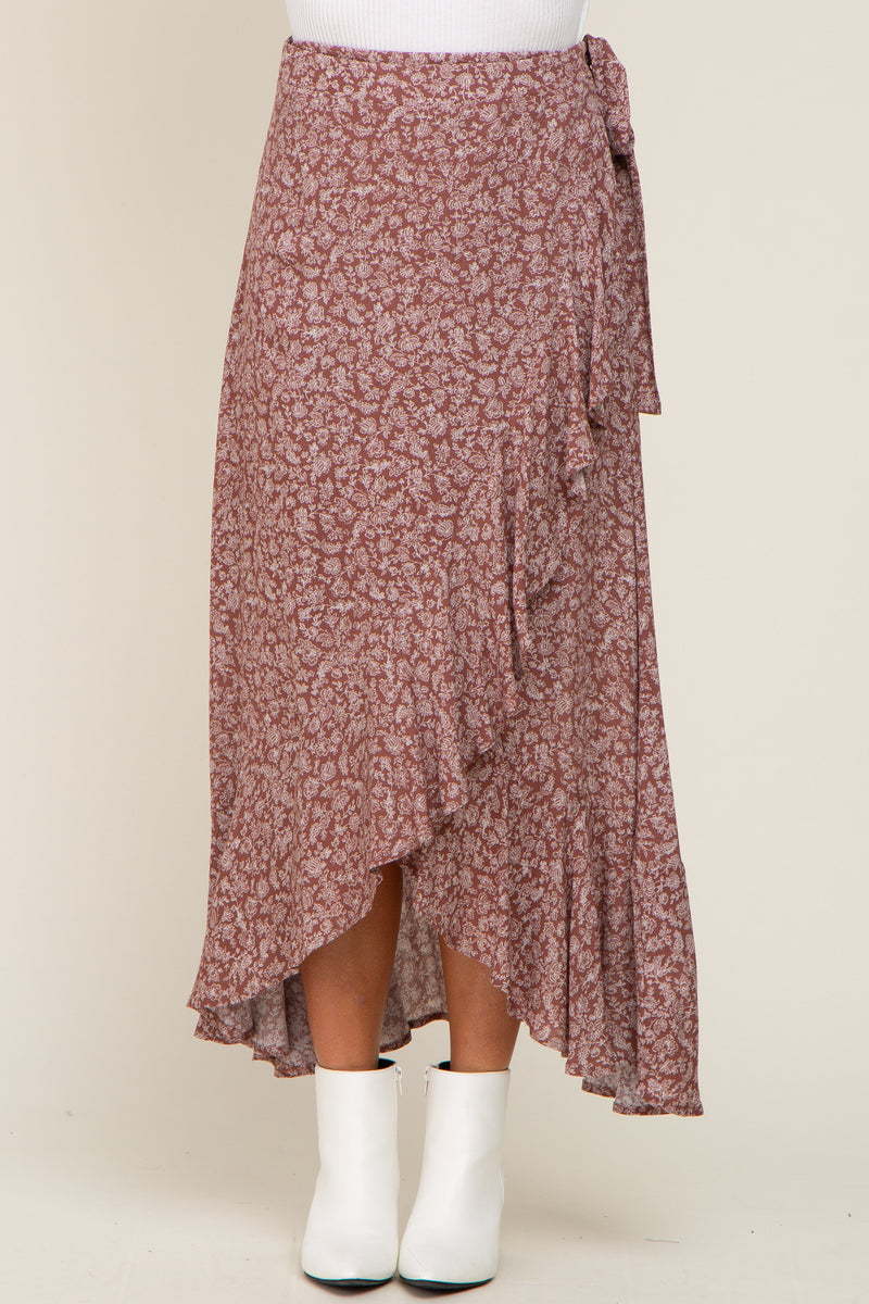Rust Floral Ruffle Wrap Skirt– PinkBlush