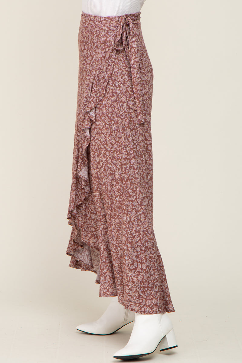 Rust Floral Ruffle Wrap Skirt– PinkBlush