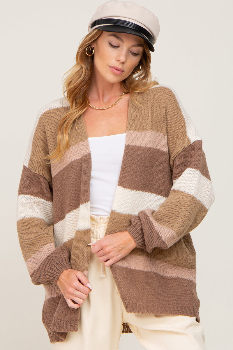 Mocha Striped Open Knit Cardigan– PinkBlush