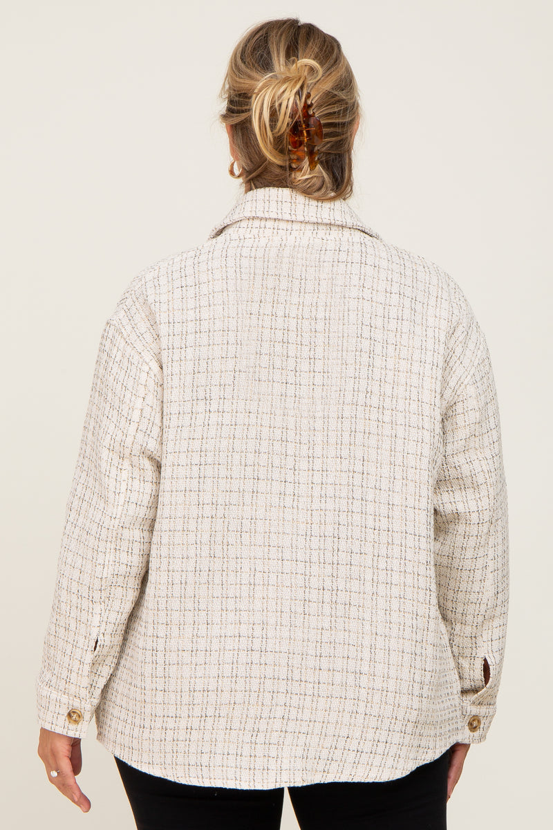 Beige Tweed Front Pocket Maternity Plus Shacket – PinkBlush