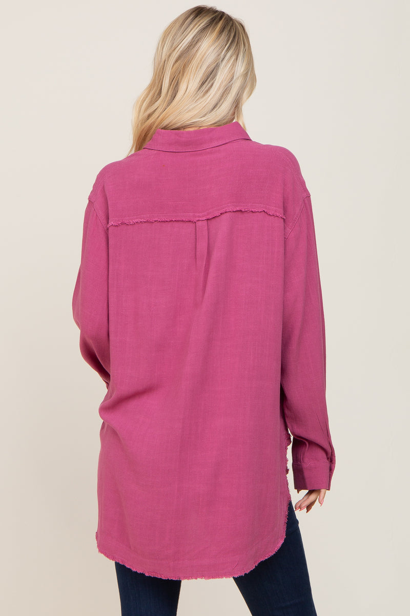 Magenta Linen Fringe Button Down Top– PinkBlush