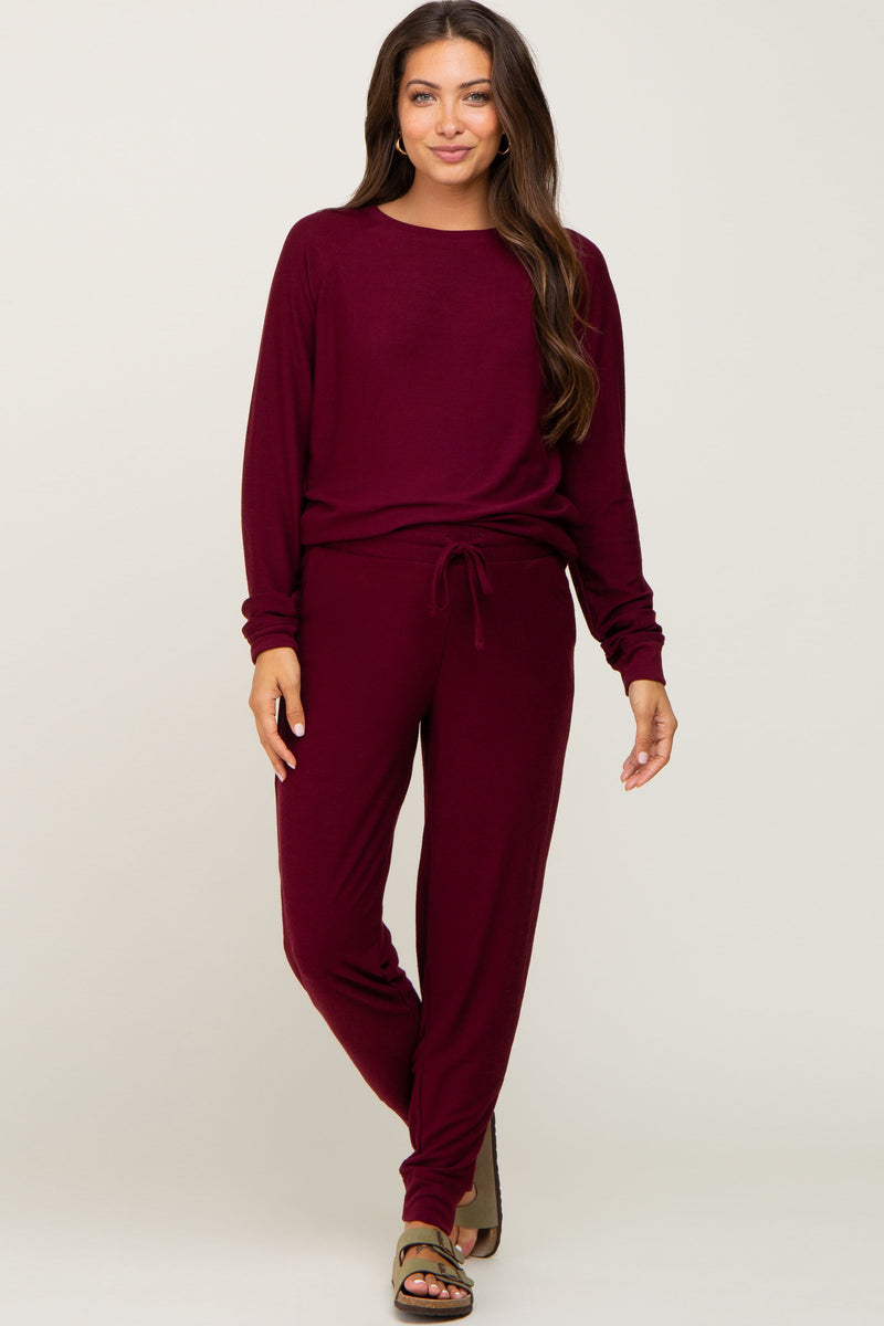 Burgundy Soft Knit Long Sleeve Maternity Set– PinkBlush