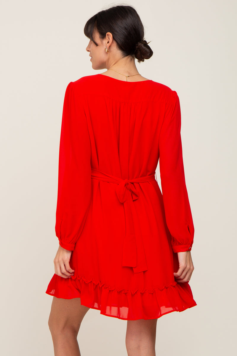Red Chiffon Ruffle Accent Mini Dress– PinkBlush