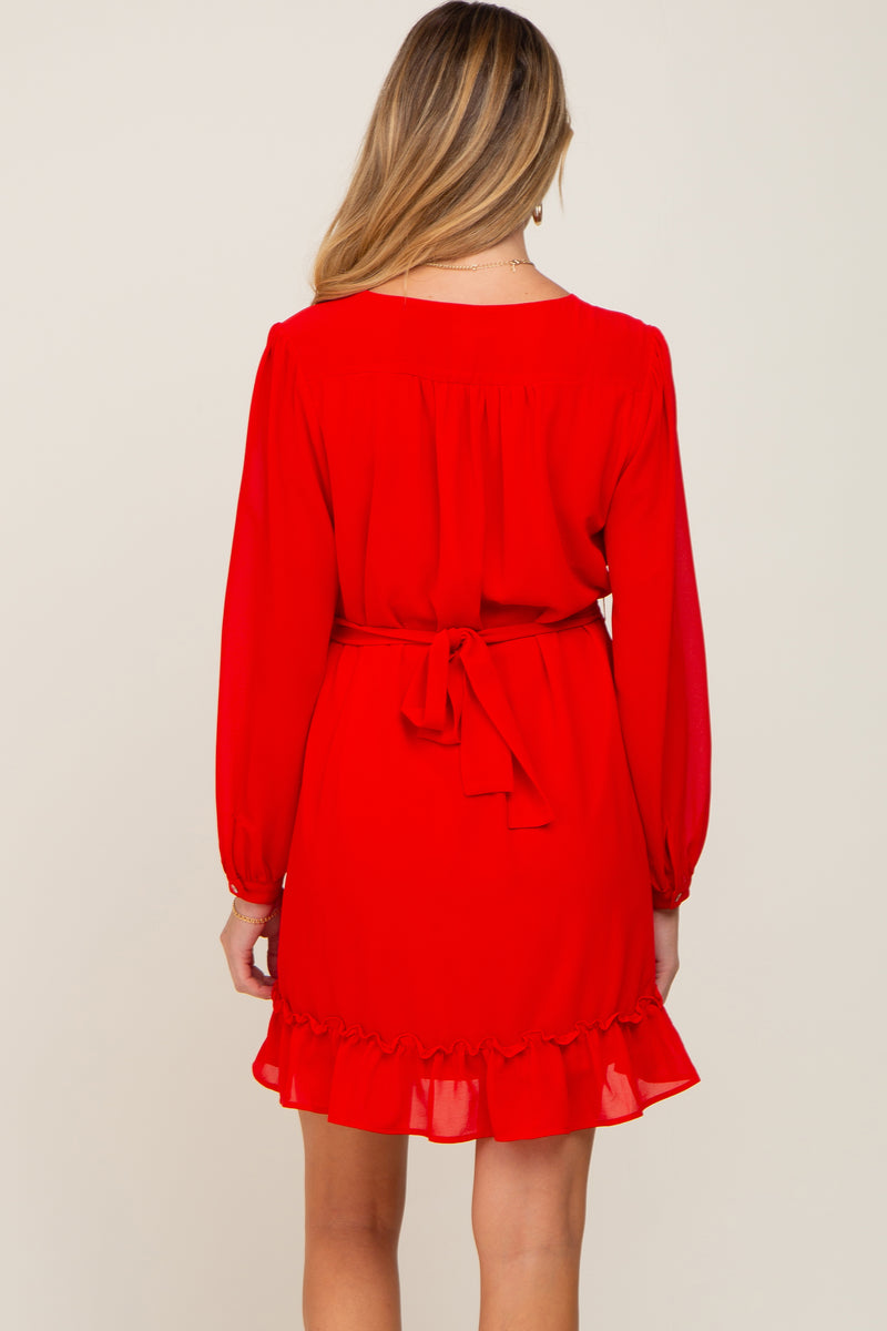 Red Chiffon Ruffle Accent Maternity Mini Dress– PinkBlush