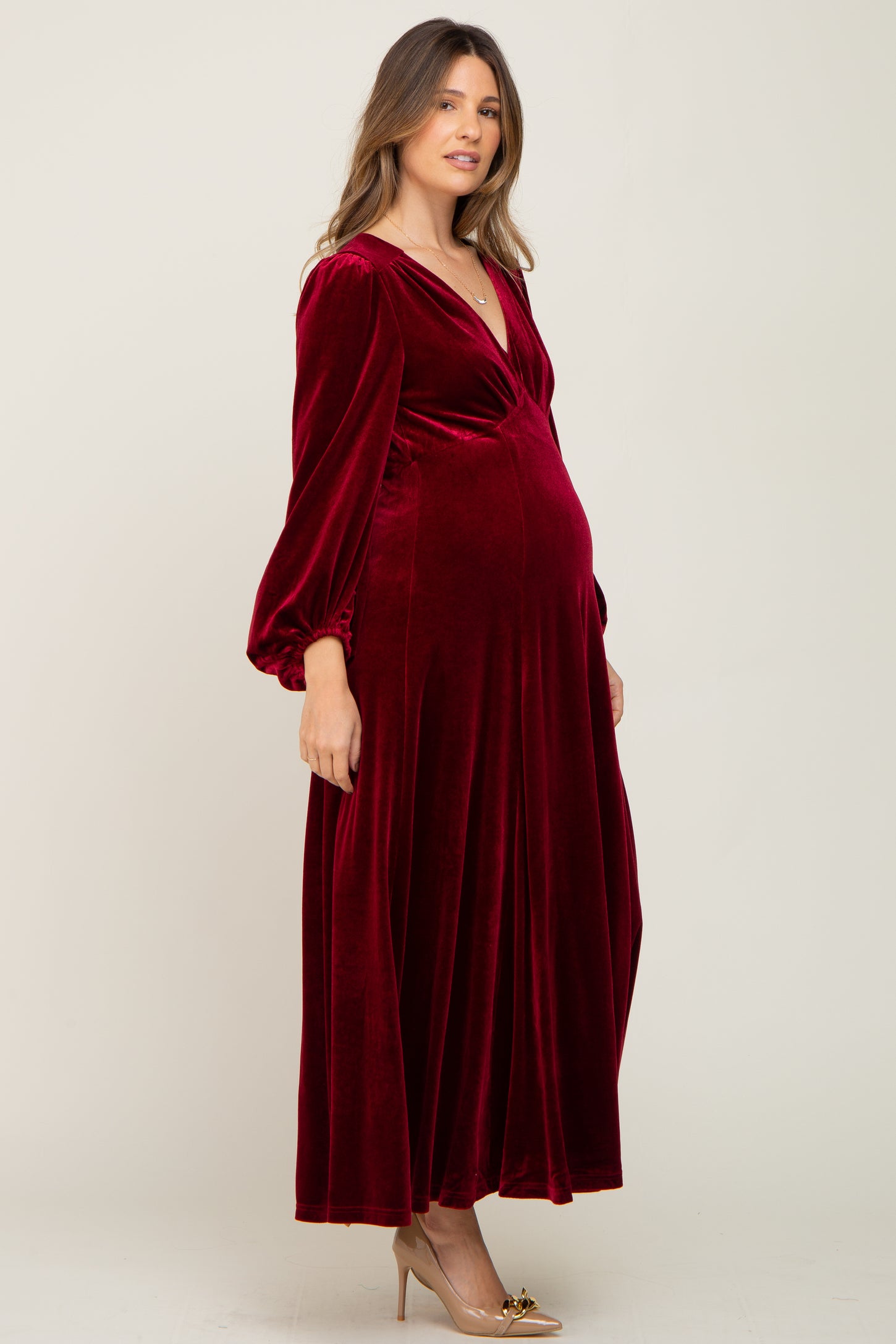 Burgundy Velvet Maternity Midi Dress– PinkBlush