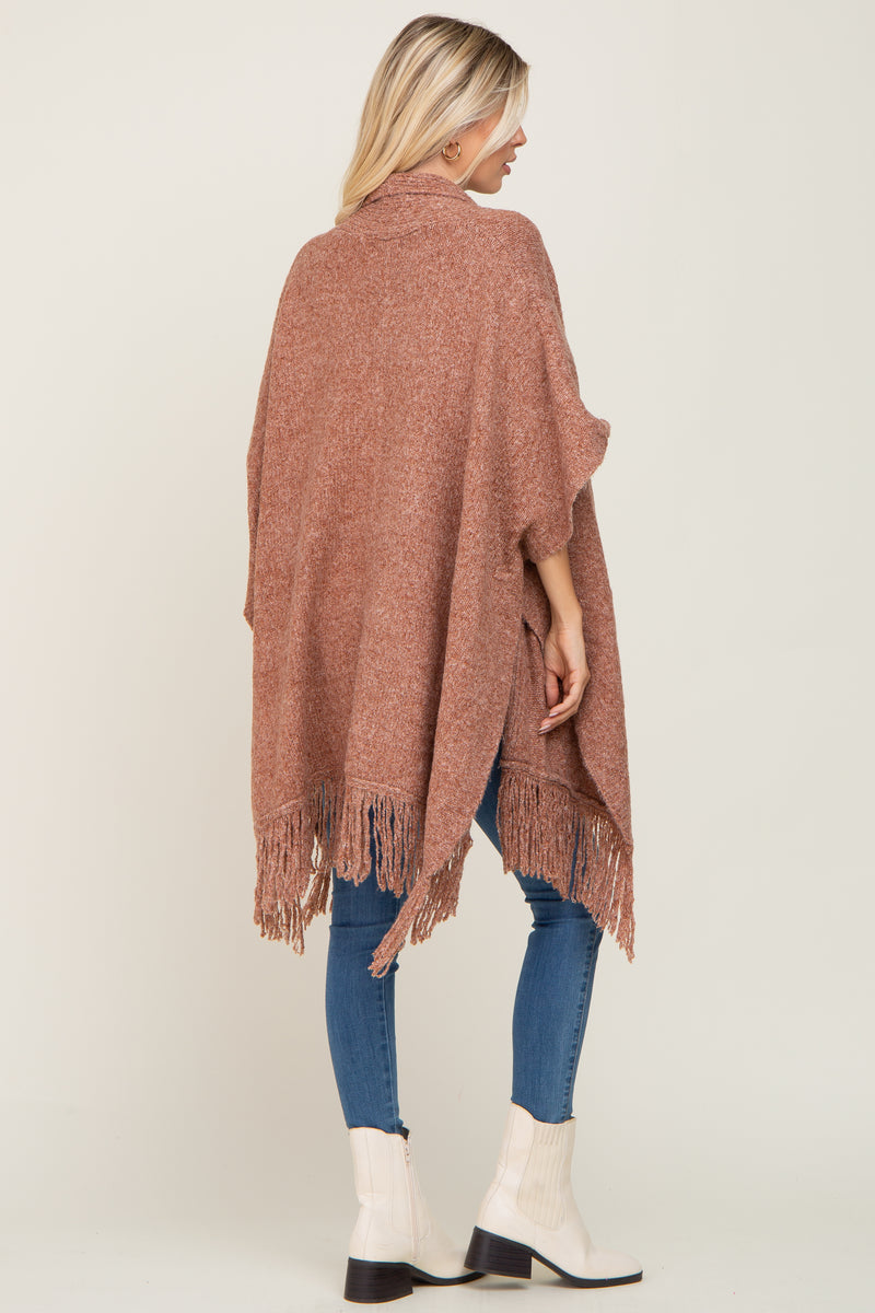 Rust Oversized Fringe Shawl Cardigan– PinkBlush