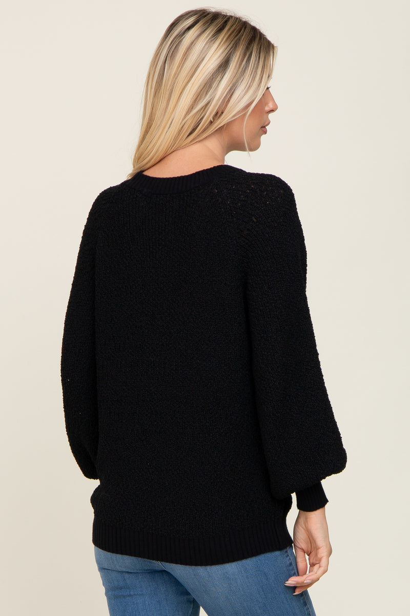 Black Popcorn Knit Raglan Sweater– PinkBlush