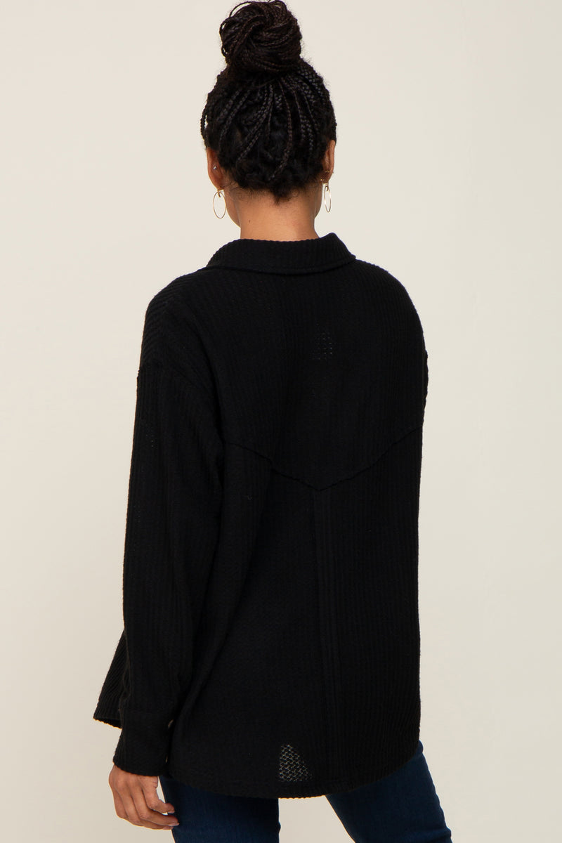 Black Waffle Knit Button Down Top – PinkBlush