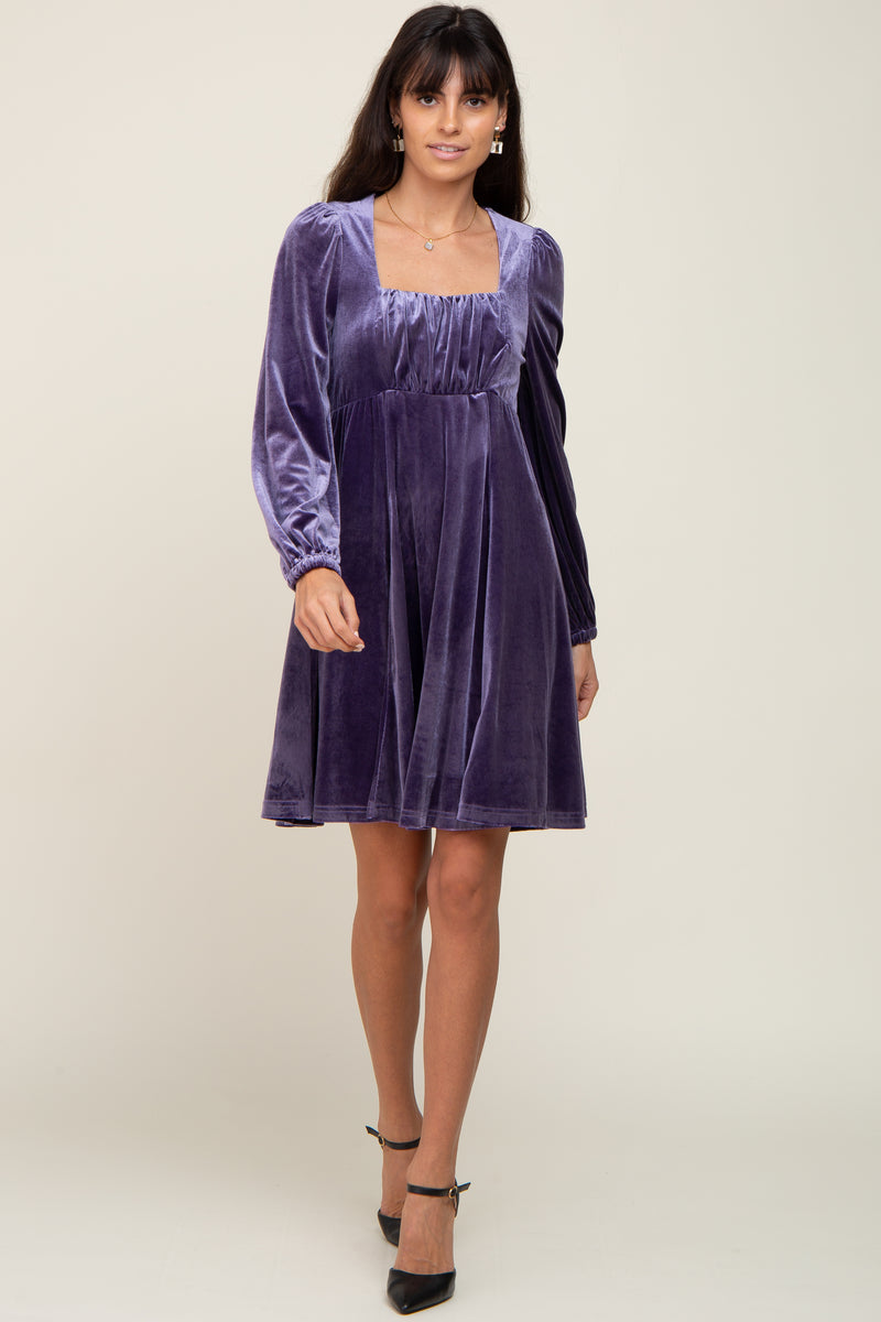 Purple Velvet Ruched Top Dress– PinkBlush