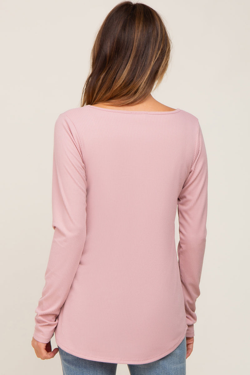 Mauve Ribbed Round Hem Top– PinkBlush