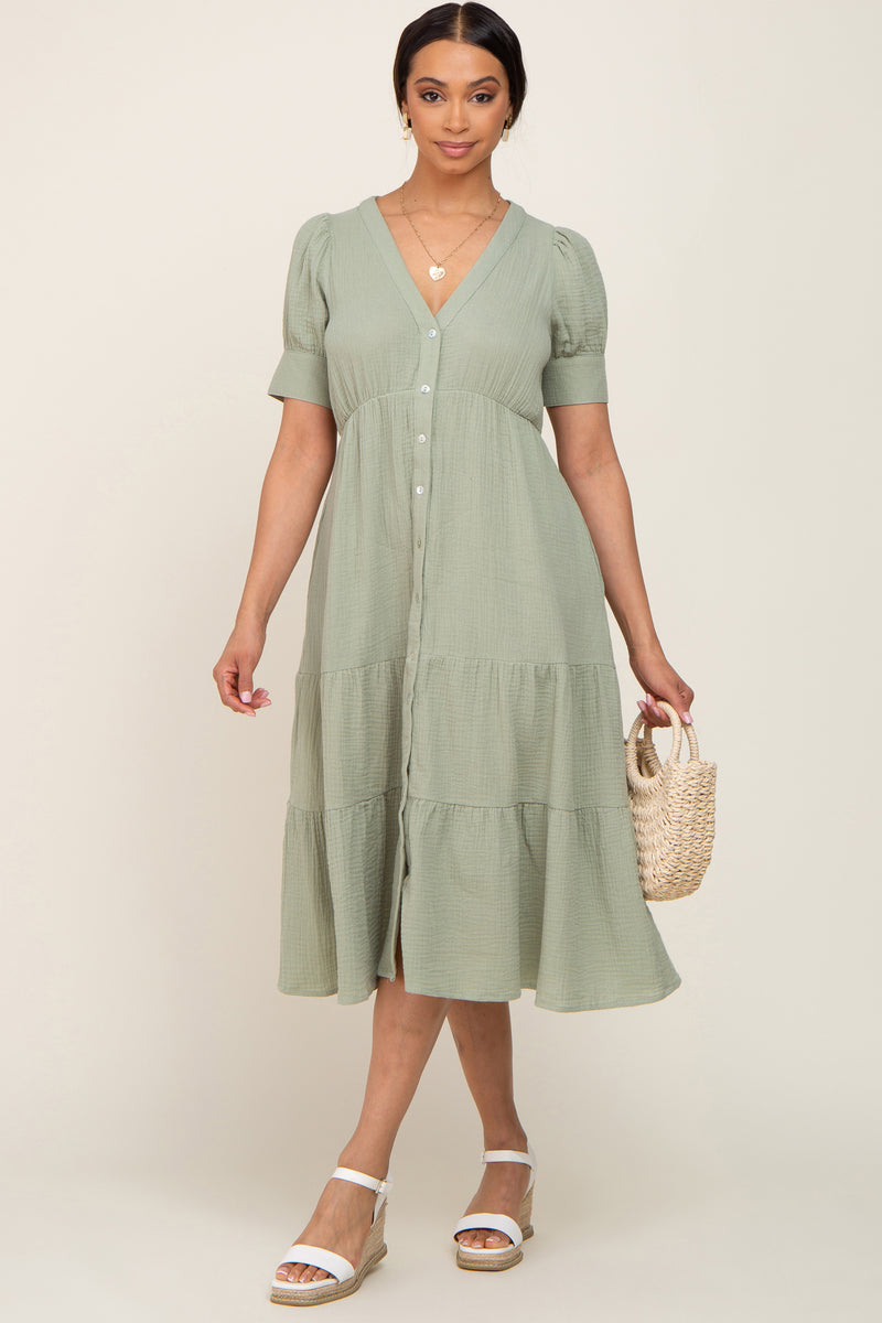 Mint Button Down Short Sleeve Dress– PinkBlush