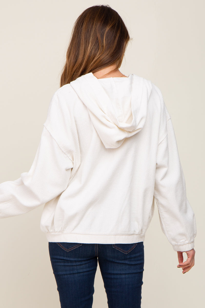 Ivory Corduroy Button Up Hooded Jacket– PinkBlush