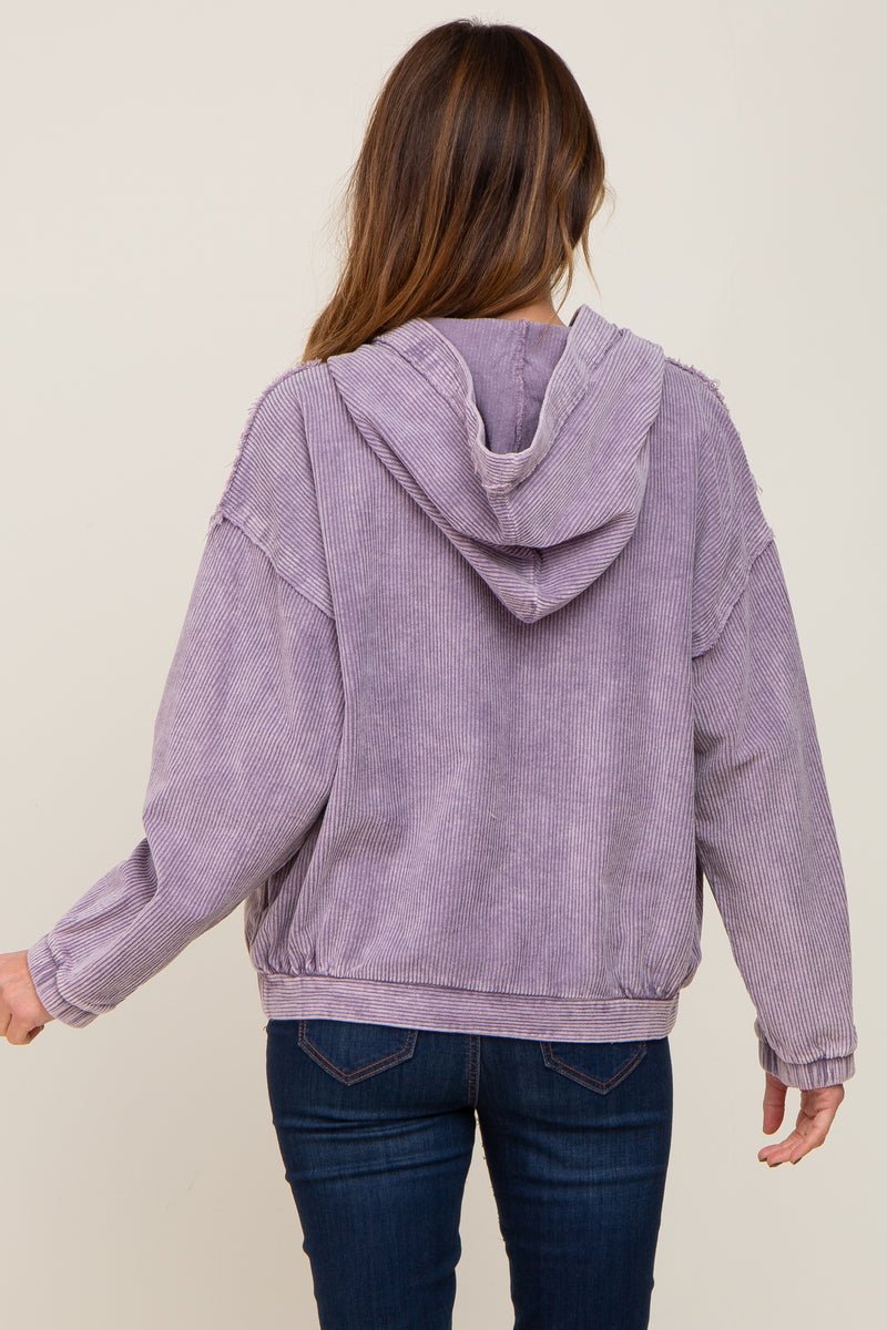 Lavender Corduroy Button Up Hooded Jacket– PinkBlush