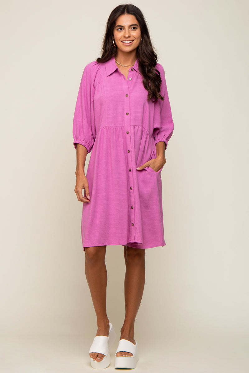 Pink Button Down Collared Dress – PinkBlush