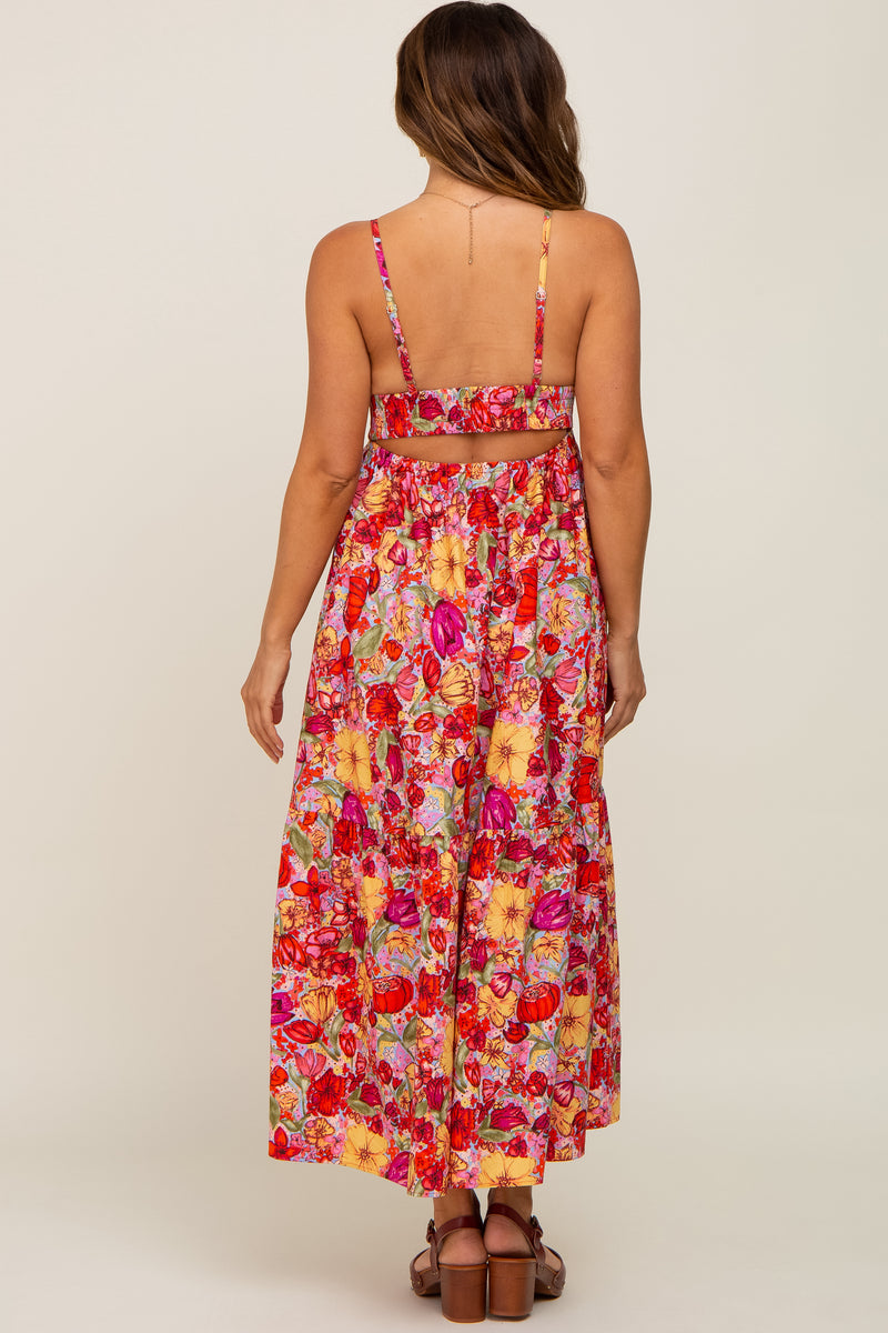 Red Floral Open Back Maternity Maxi Dress – PinkBlush