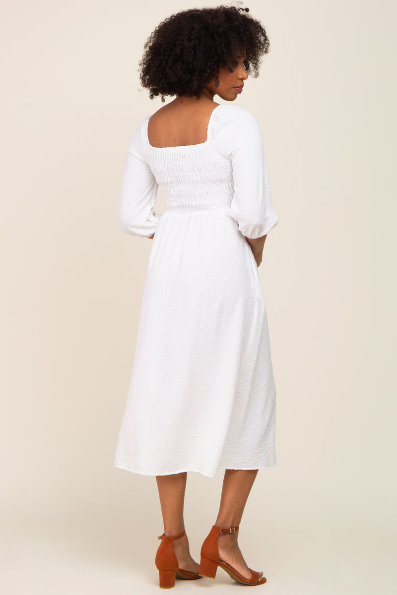 Ivory Swiss Dot 3/4 Sleeve Midi Dress– PinkBlush