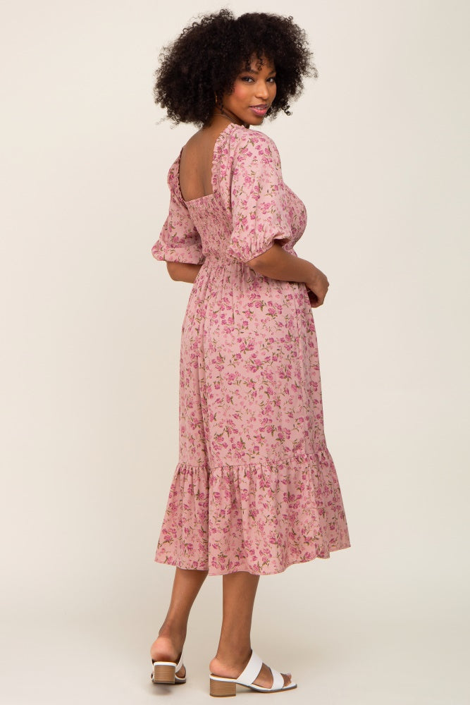 Pink Floral Smocked Midi Dress – PinkBlush