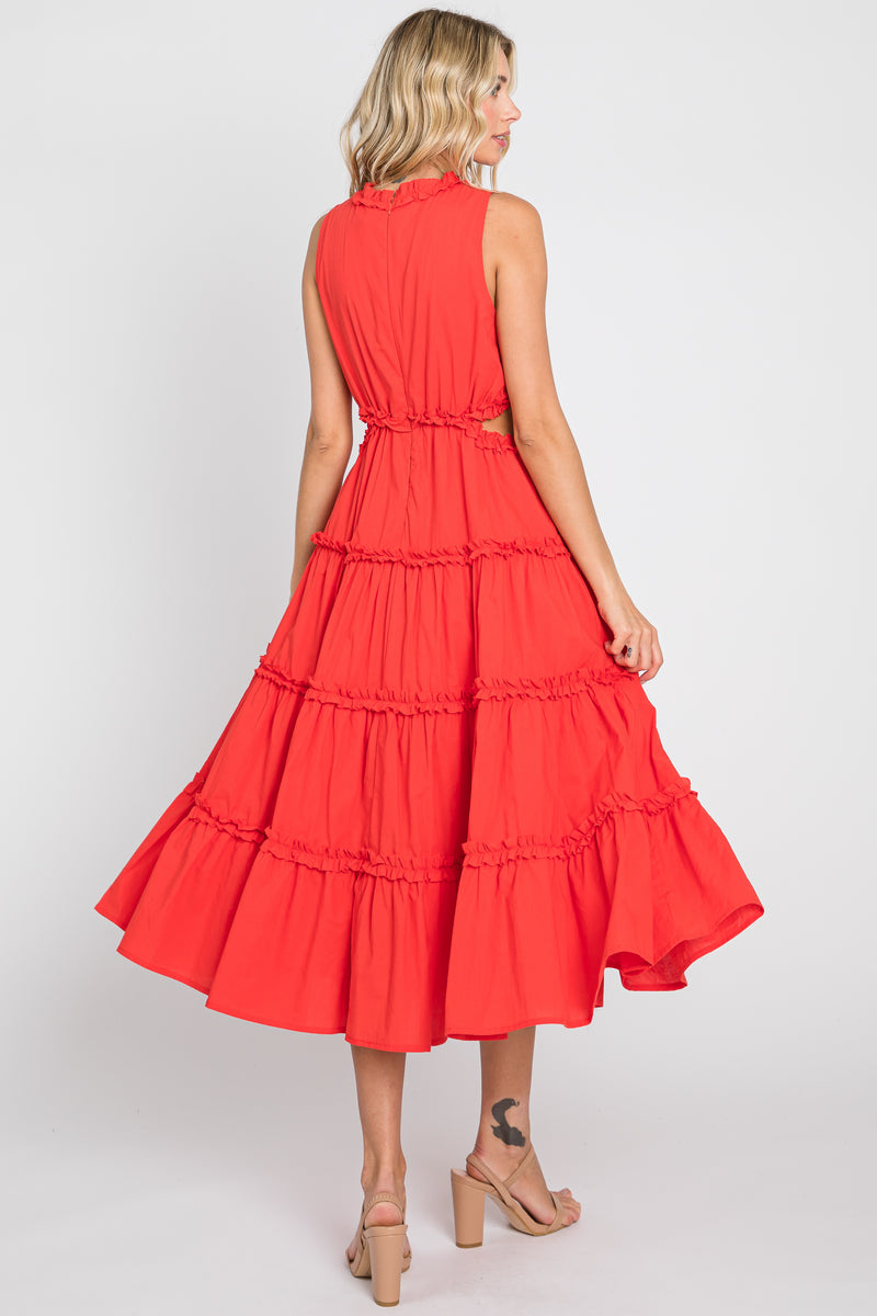 Red Tiered Ruffle Cutout Midi Dress – PinkBlush
