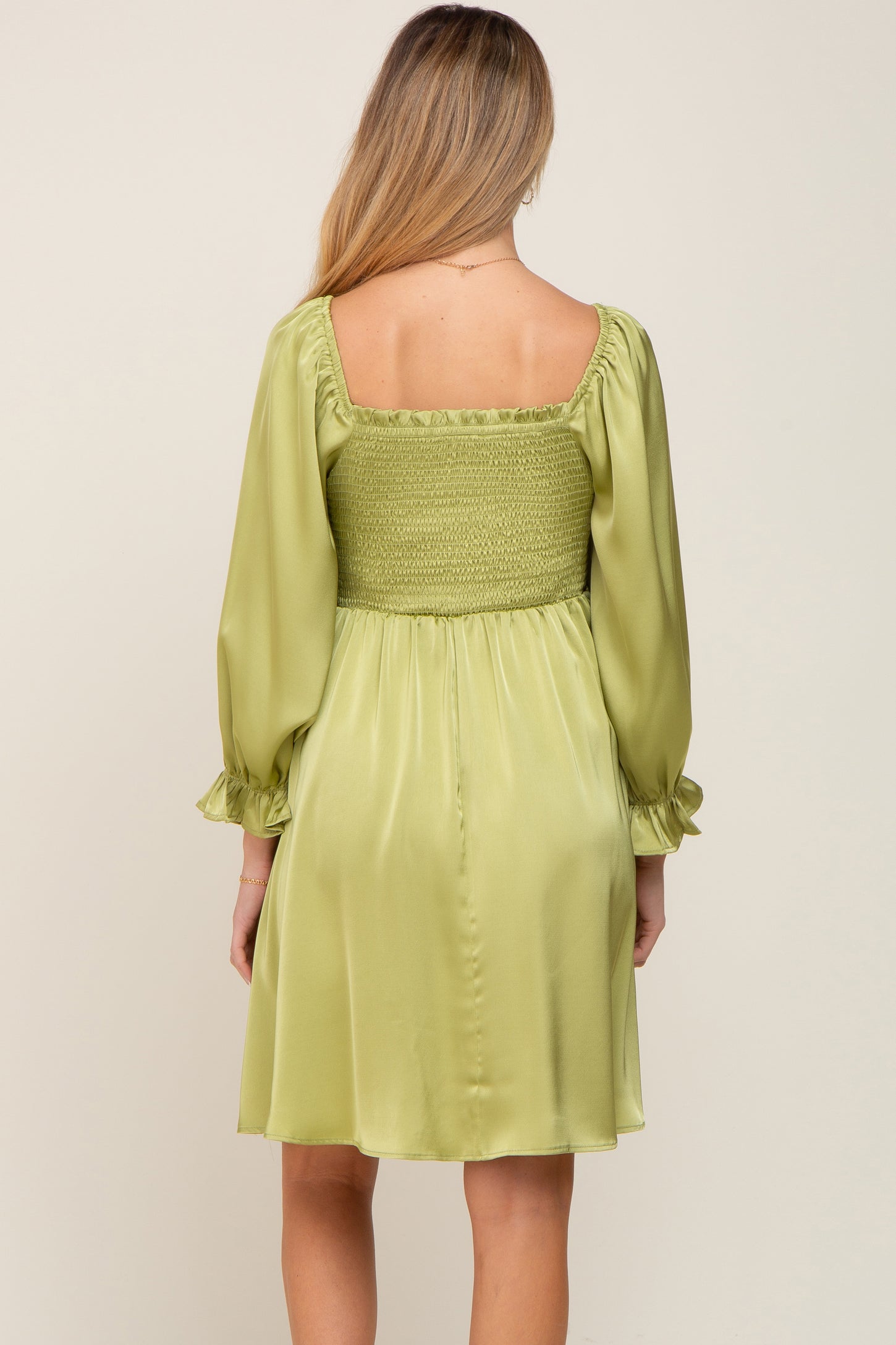 Lime Satin Smocked Square Neck Maternity Dress – PinkBlush