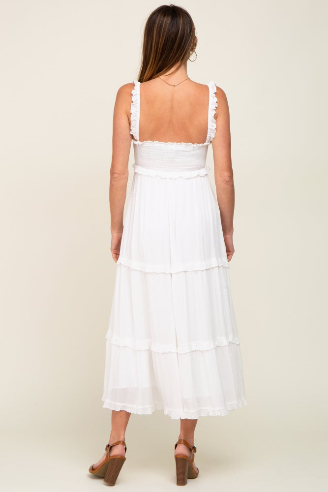 White Ruffle Accent Midi Dress – PinkBlush