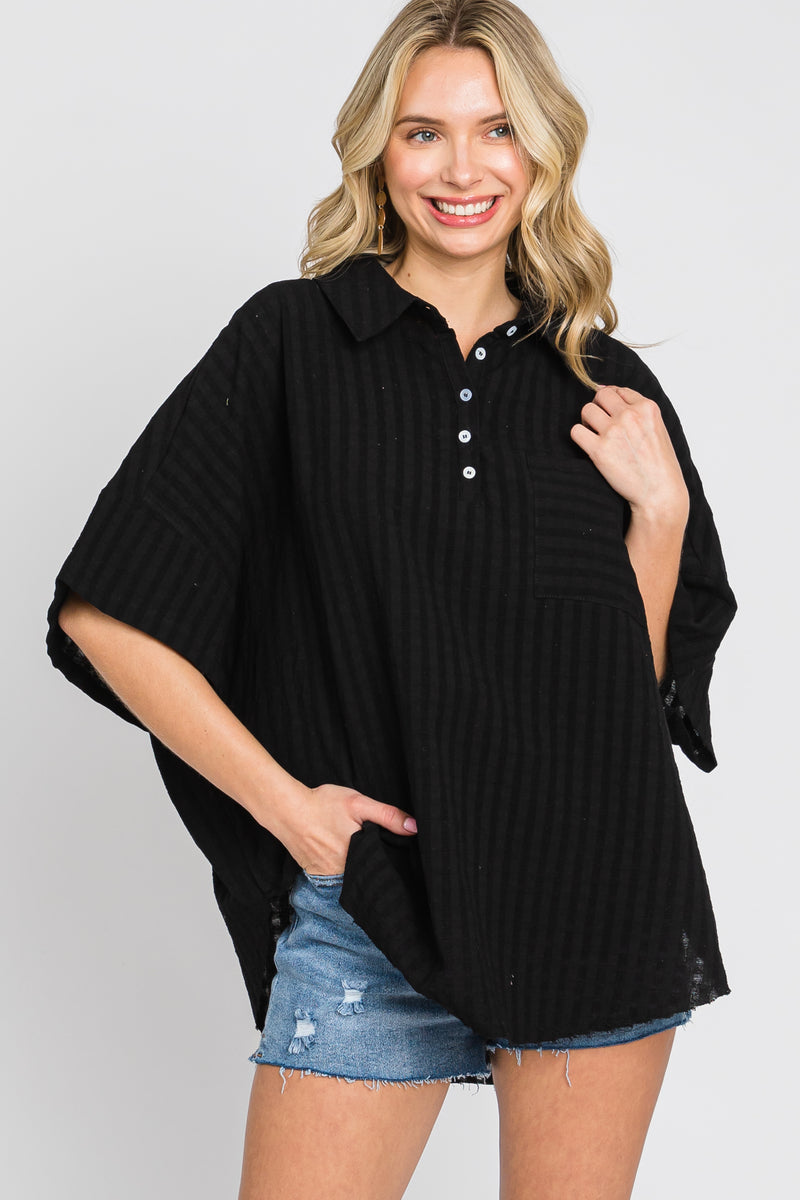 Black Striped Collared Top – PinkBlush