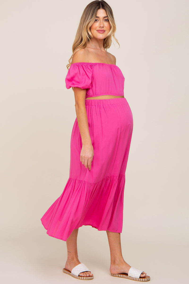 Fuchsia Crop Top and Skirt Two Piece Maternity Set – PinkBlush
