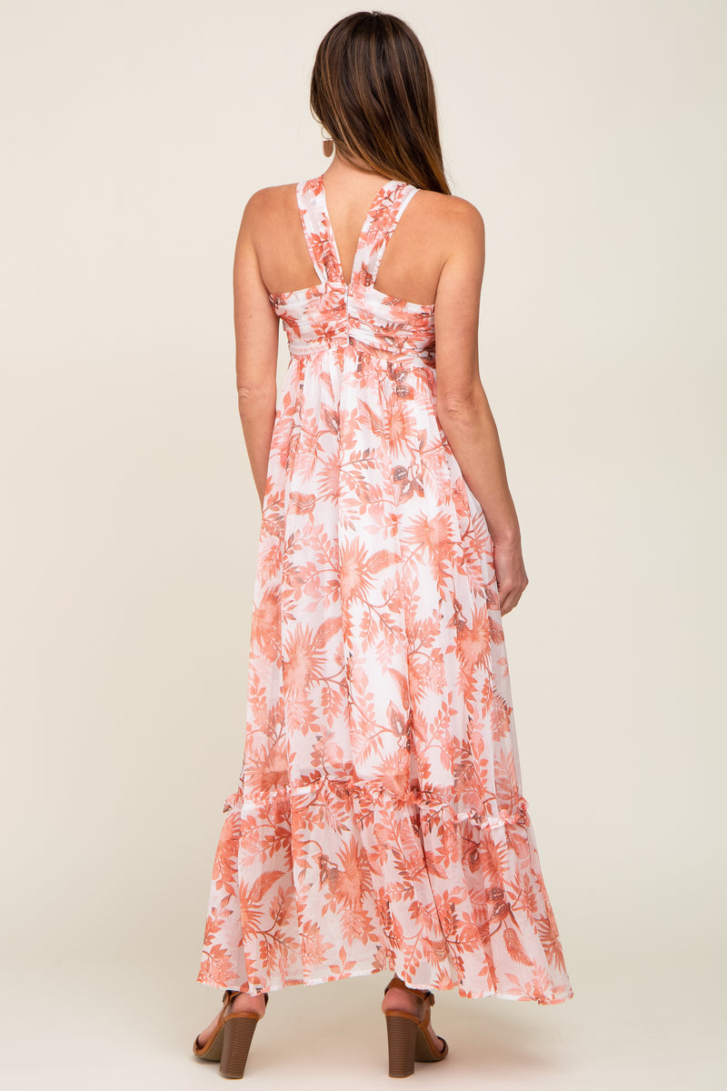 Rust Floral Chiffon Halter Maxi Dress– PinkBlush