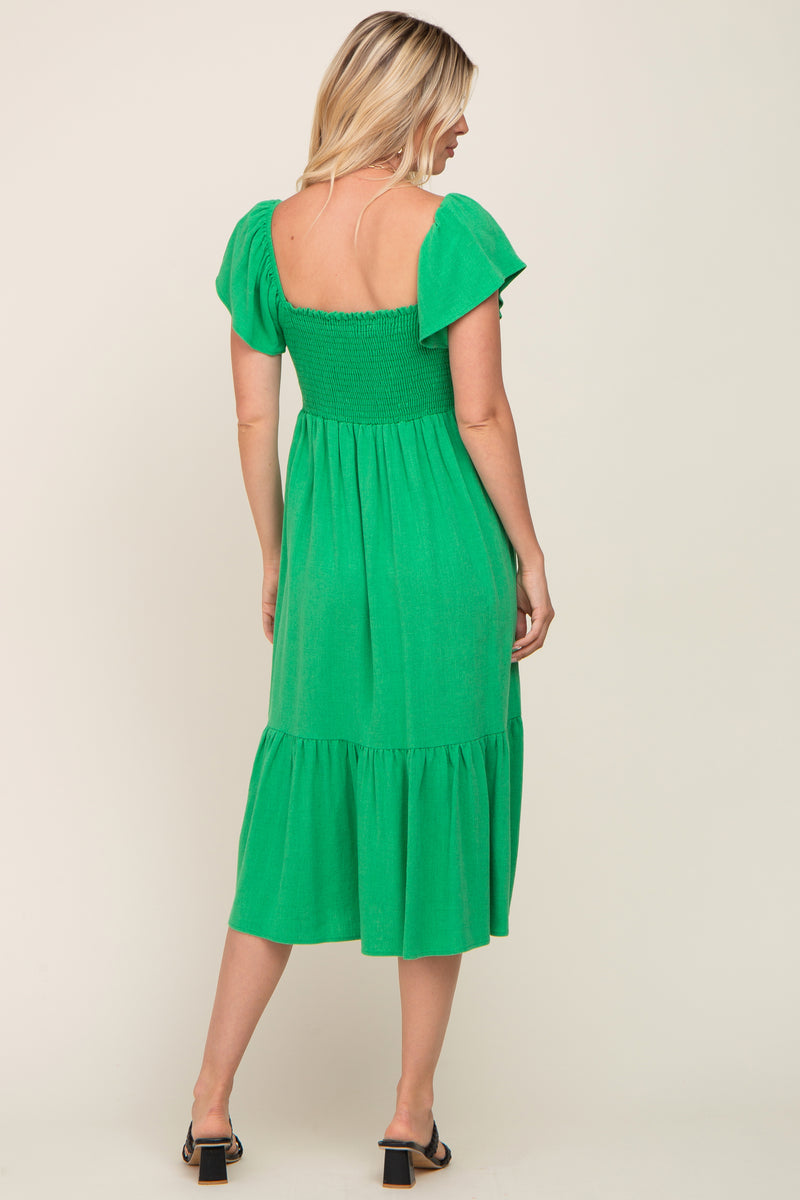 Green Smocked Ruffle Hem Midi Dress– PinkBlush