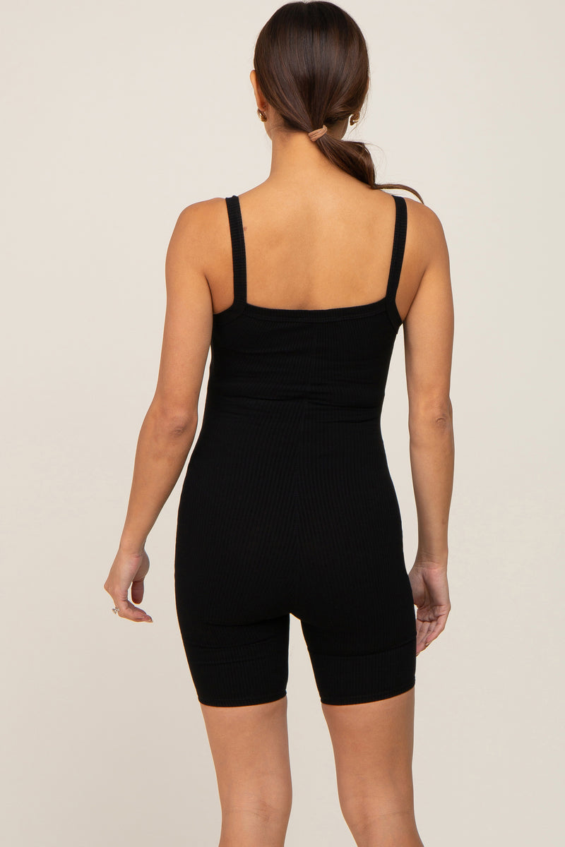 Black Ribbed Bodycon Maternity Romper– PinkBlush