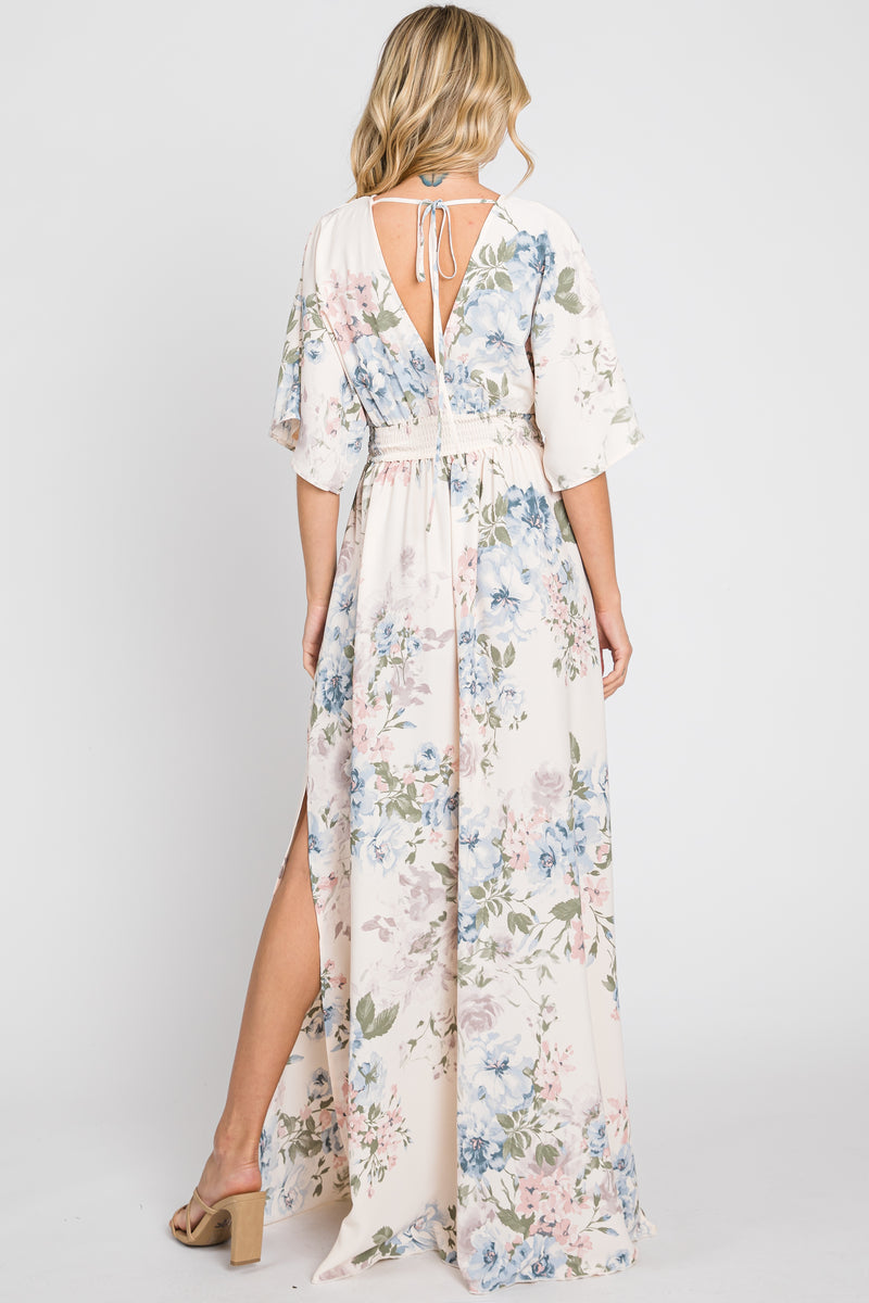 Pink Double V-Neck Dolman Short Sleeve Side Slit Maxi Dress – PinkBlush