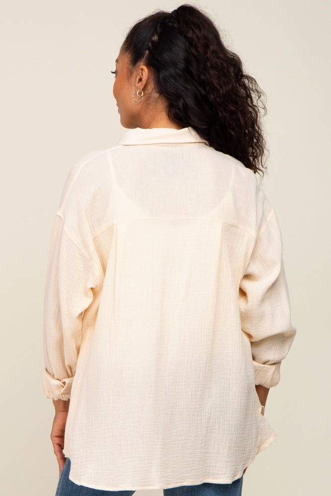Cream Button Up Collared Top– PinkBlush