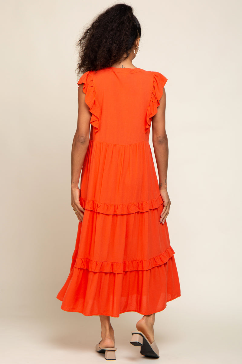 Orange Ruffle Accent Tiered Midi Dress– PinkBlush