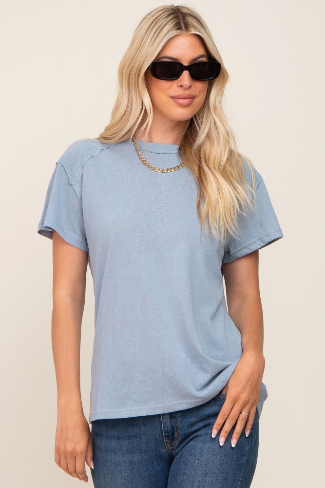 Light Blue Raw Hem Maternity Tee– PinkBlush