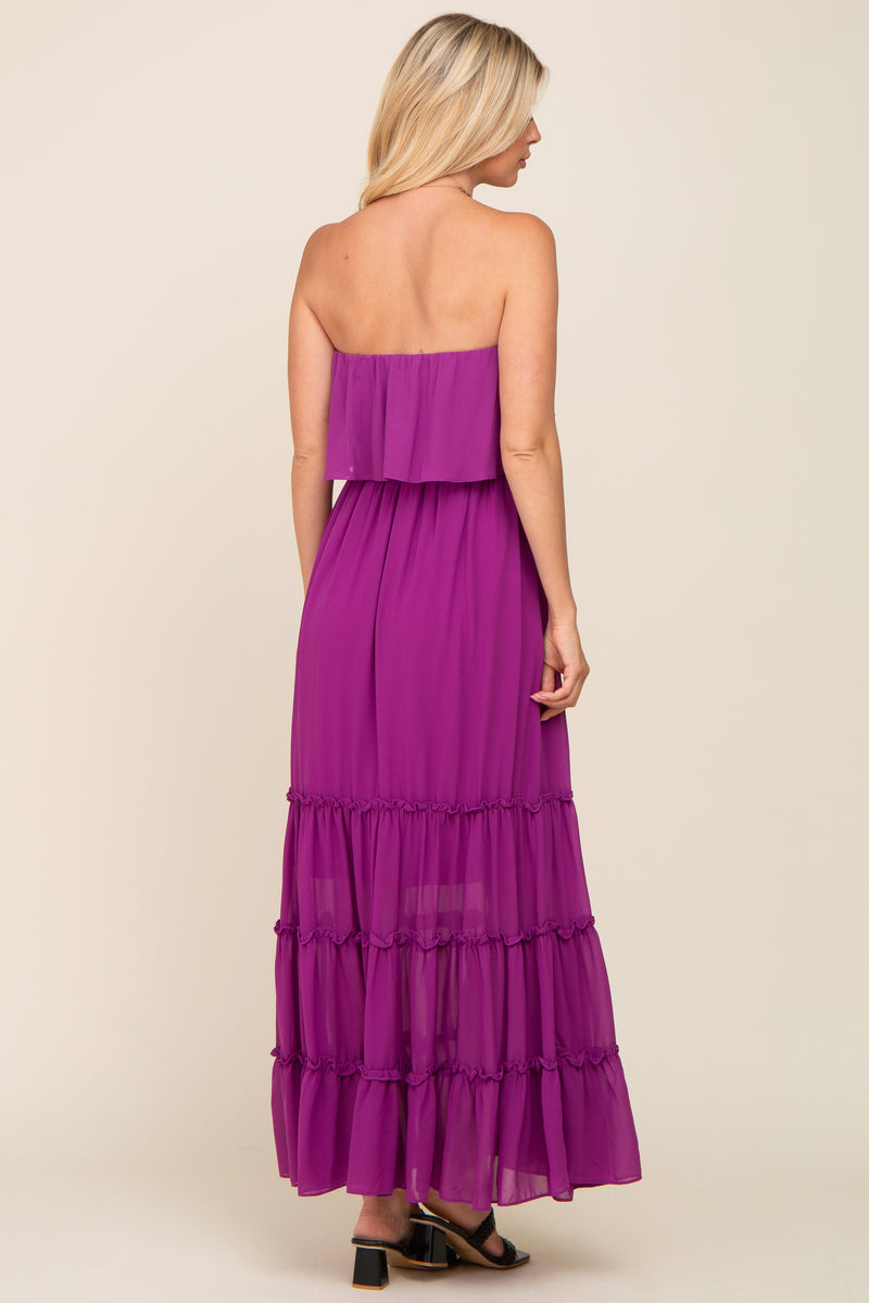 Purple Chiffon Strapless Ruffle Tiered Maxi Dress– PinkBlush