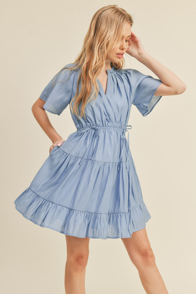 Blue Tiered Mini Dress– PinkBlush