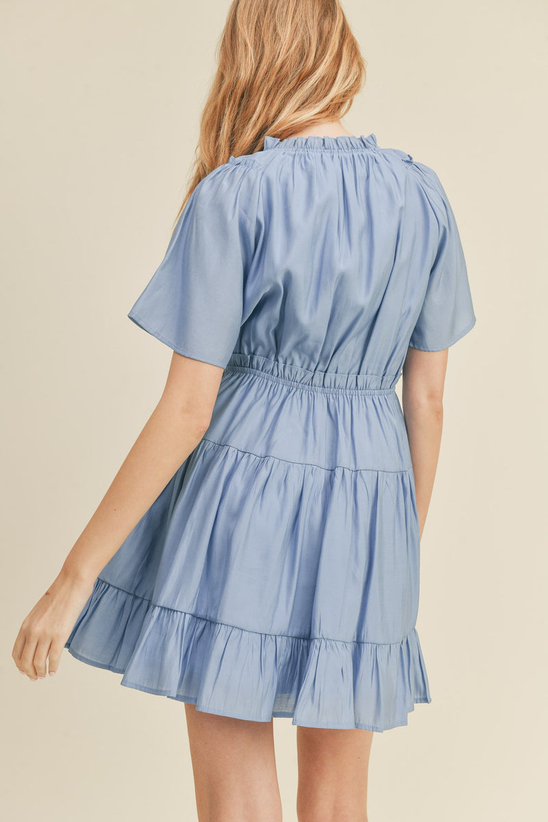 Blue Tiered Mini Dress– PinkBlush