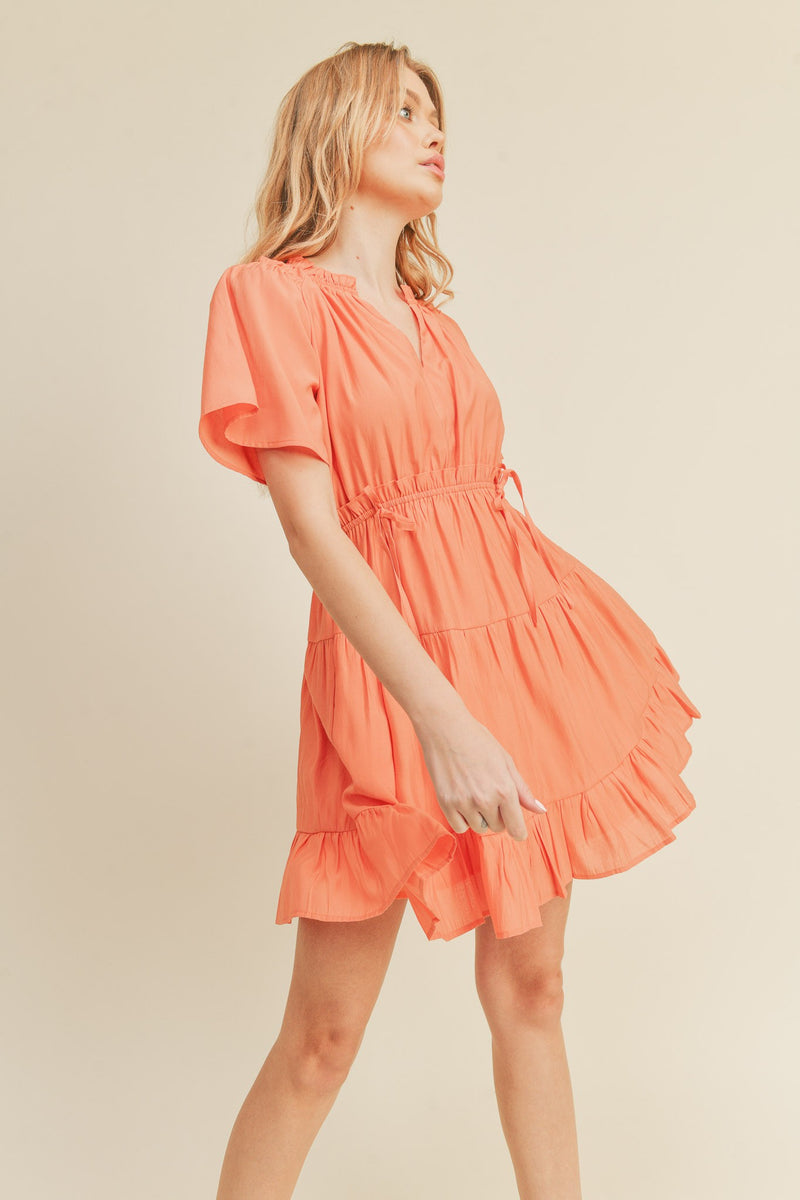 Coral Tiered Mini Dress– PinkBlush