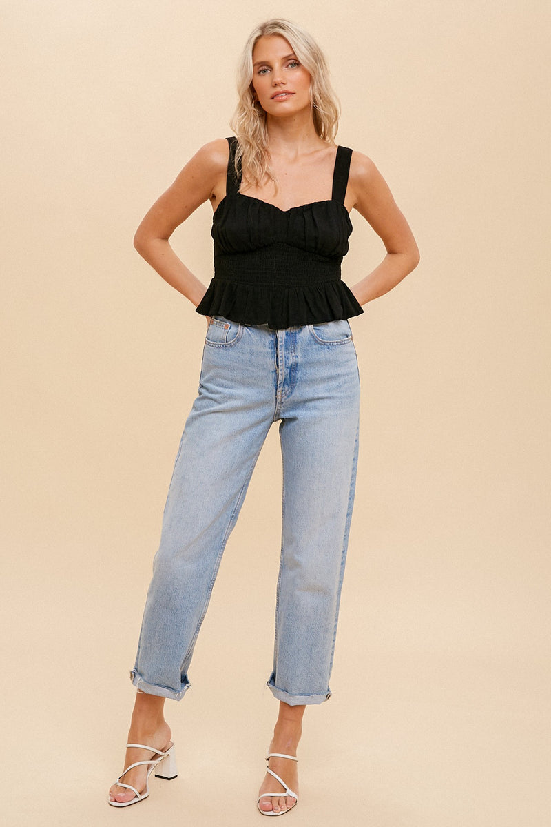 Black Smocked Cropped Top – PinkBlush