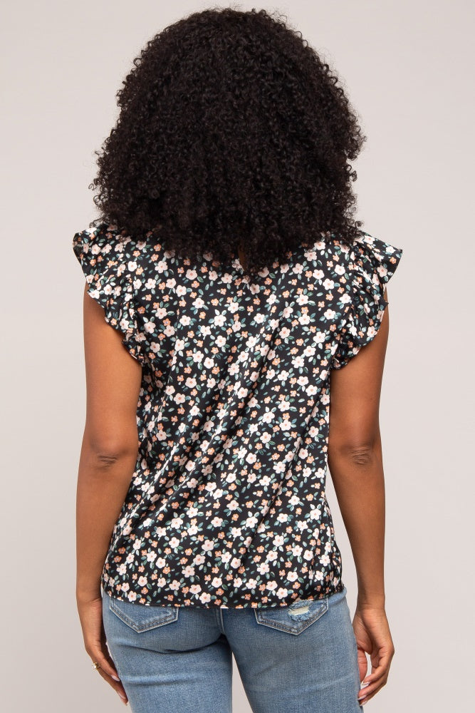 Black Floral Satin Smocked Neck Blouse – PinkBlush