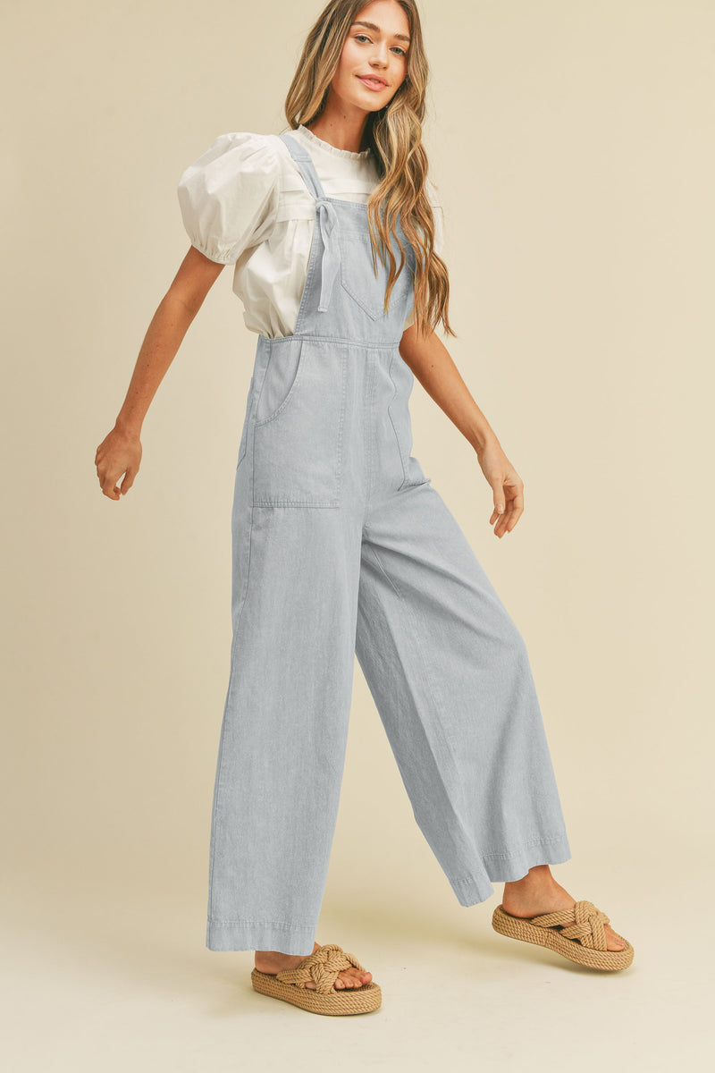 Dusty Blue Washed Wide Leg Overalls – PinkBlush